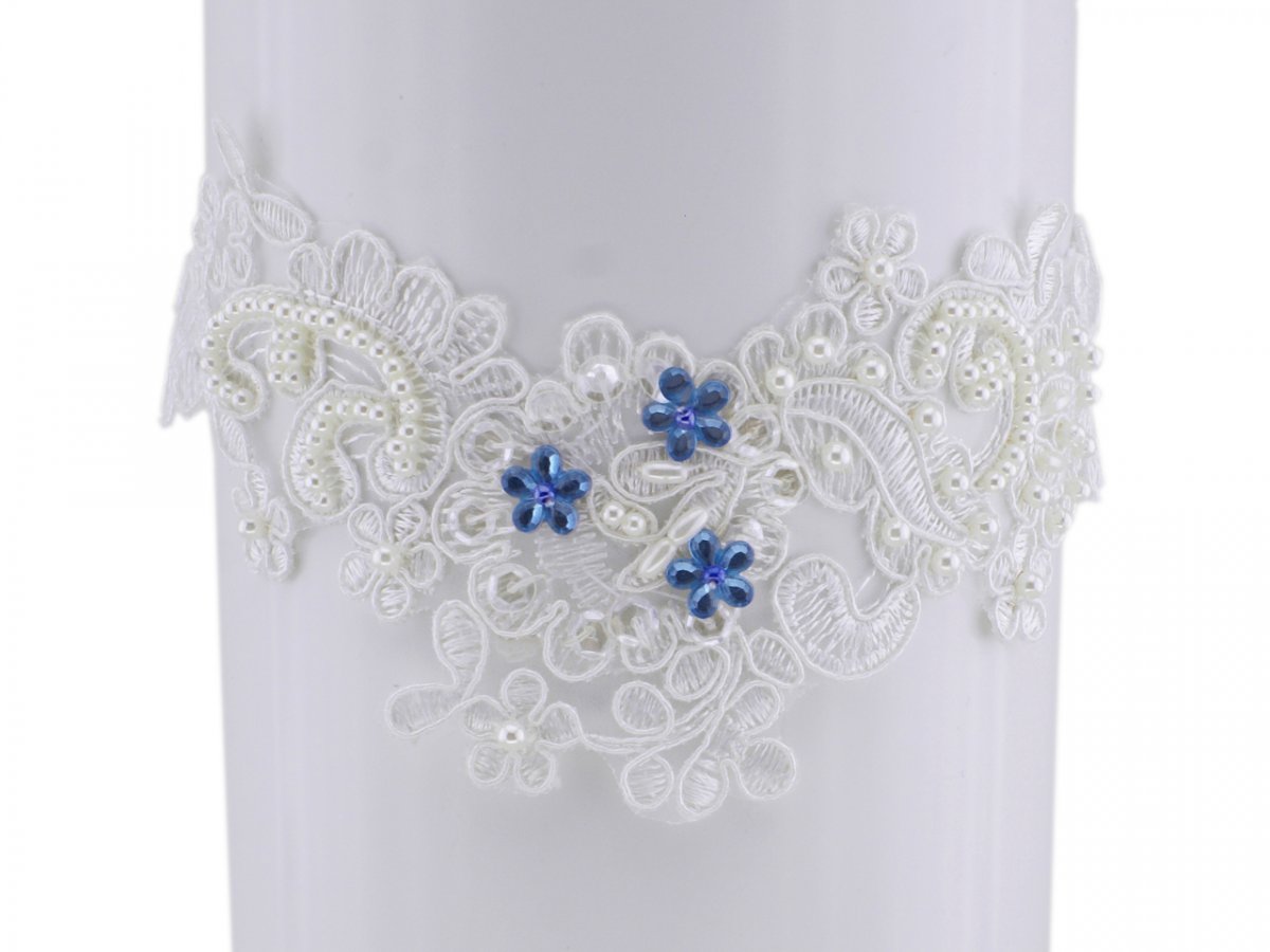 Svatební podvazek krajkový ivory modrý ZT1 – Potvor - pomáhat tvořit