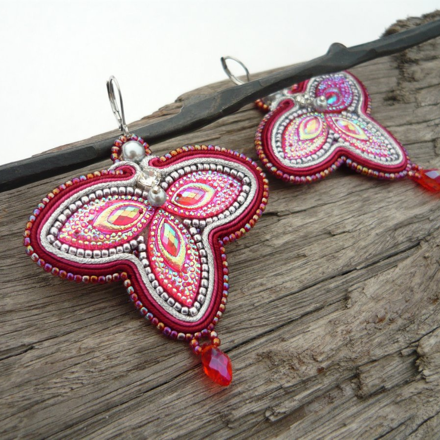 Soutache Náušnice Orient Red Wineandsilver Potvor Pomáhat Tvořit
