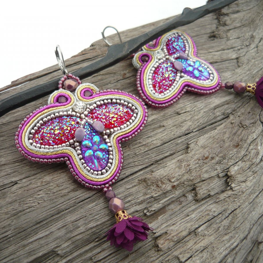 Soutache Náušnice Orient Orchidea Potvor Pomáhat Tvořit