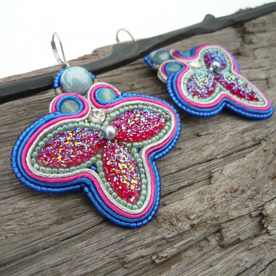 Soutache Náušnice Orient Modroandcyklaménové Potvor Pomáhat Tvořit