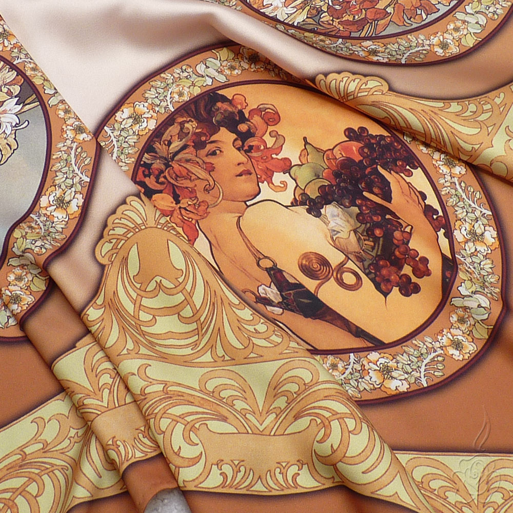 Saténový šátek Alfons Mucha Ovoce A Květiny Potvor Pomáhat Tvořit