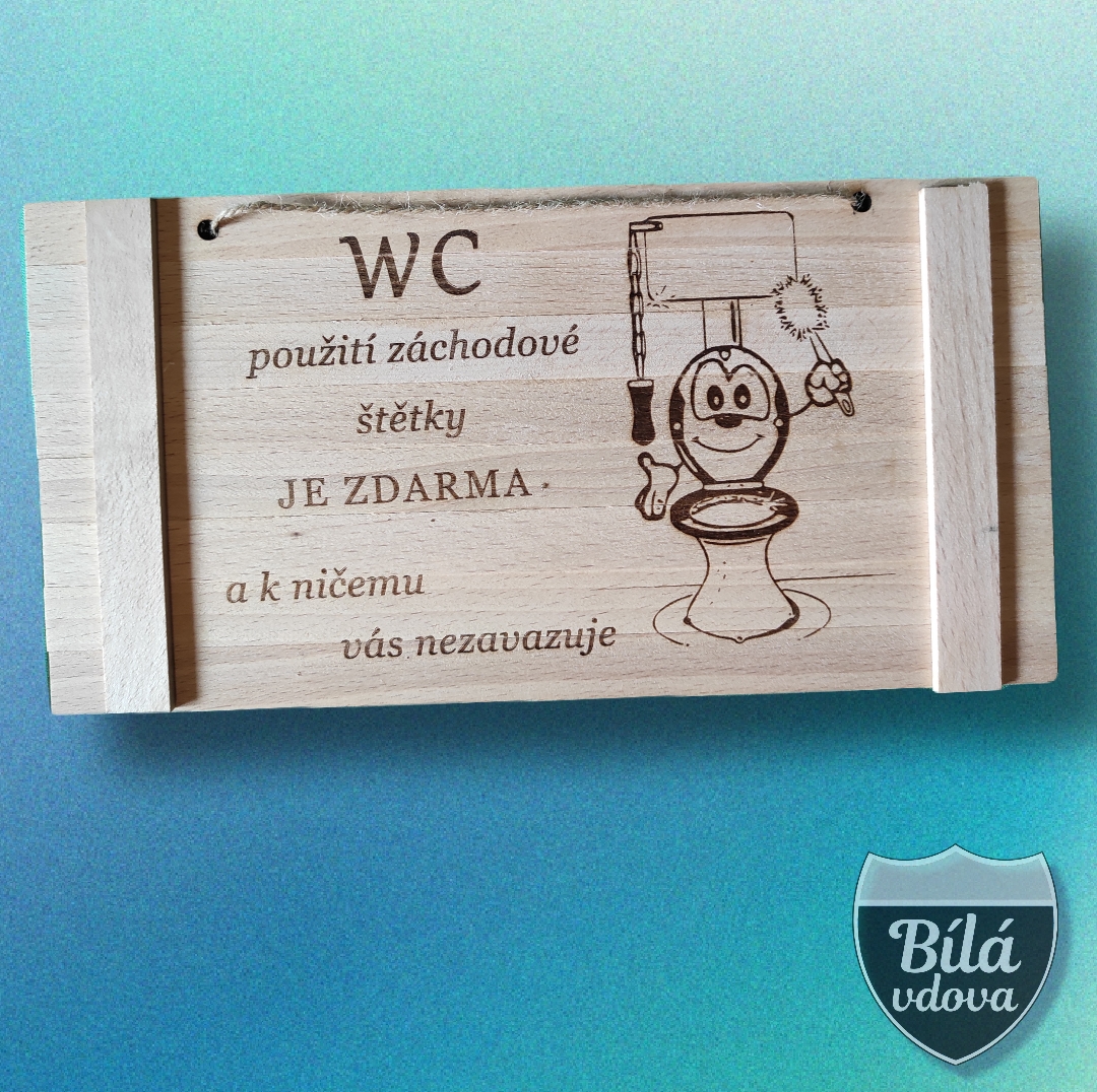Dřevěná cedule na dveře WC - Štětka – Potvor - pomáhat tvořit