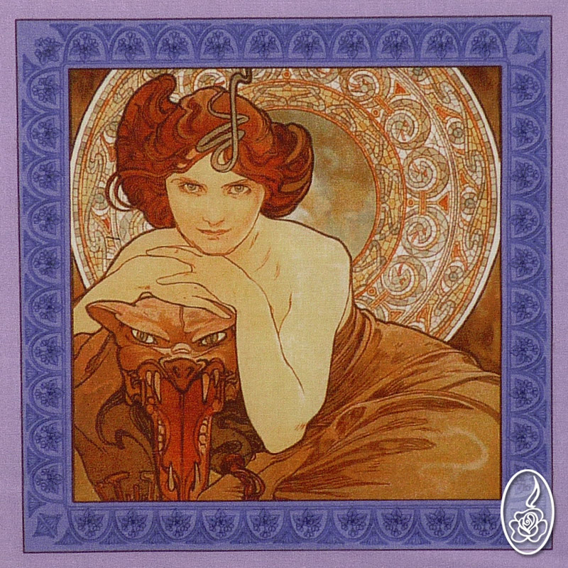 Látkový obrázek Alfons Mucha - Smaragd fialový – Potvor - pomáhat tvořit