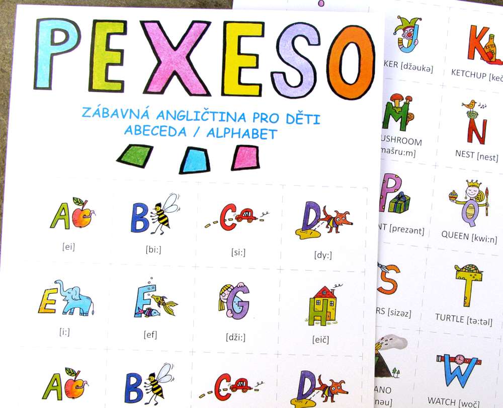 Pexeso Zábavná angličtina - abeceda – Potvor - pomáhat tvořit